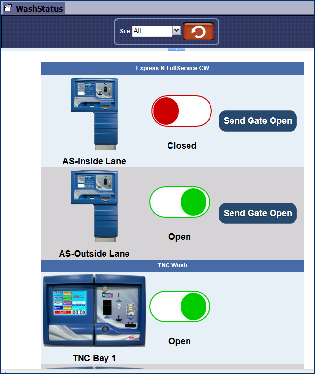 WashConnect WebHelp Version 1.4.11 > Home > Monitoring System > Wash Status > Send Open Gate